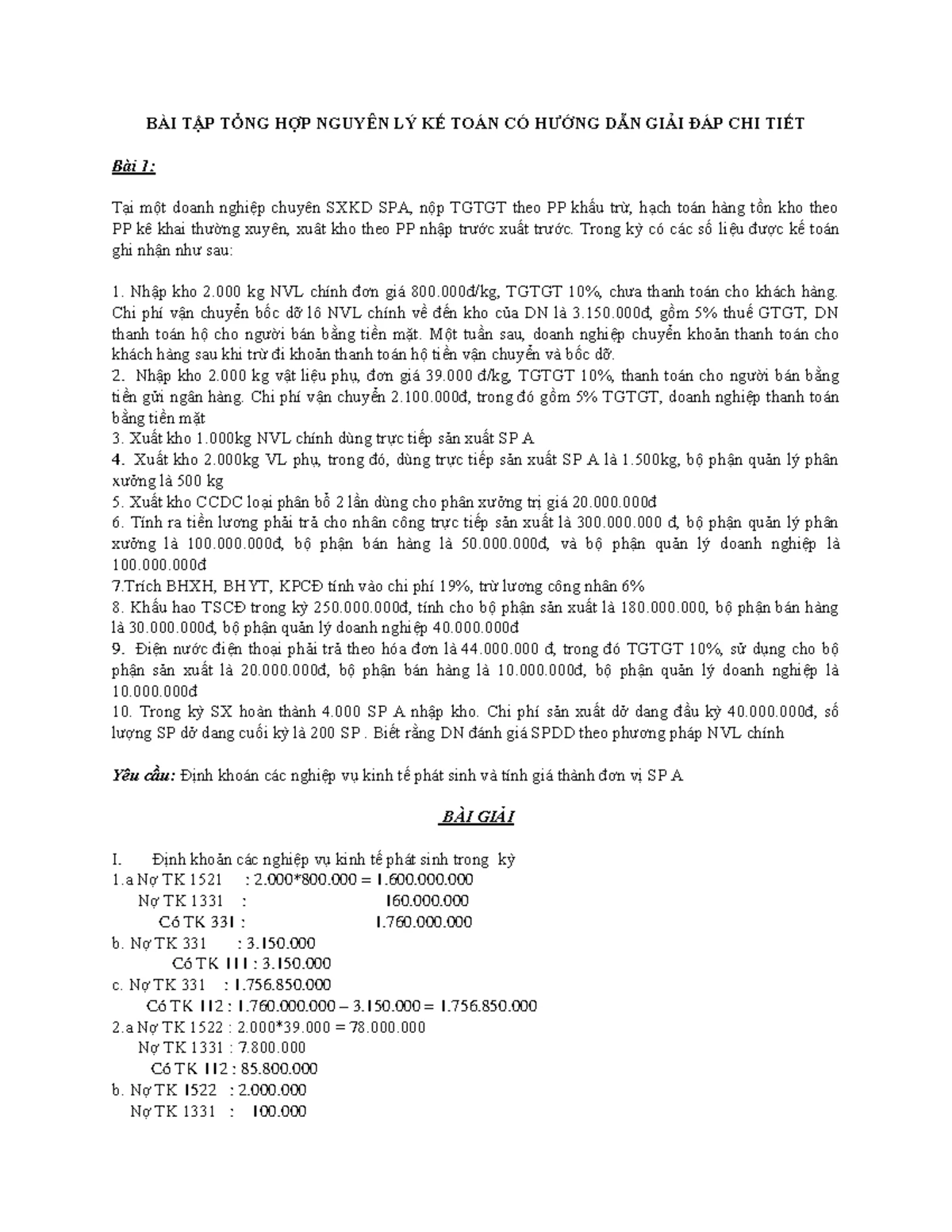 Bai tap tong hop nguyen ly ke toan - BÀI TẬP TỔNG HỢP NGUYÊN LÝ KẾ TOÁN ...