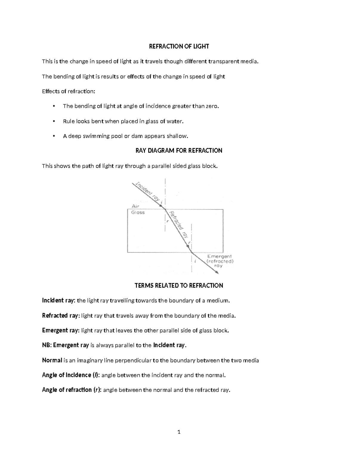 Refraction of Light: Fundamentals and Applications in Optics - Studocu