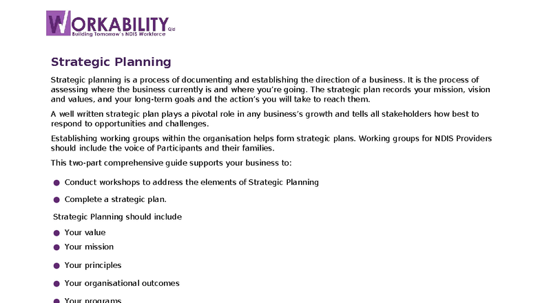 Module 5 - Strategic Plan: Guide & Template for NDIS Providers - Studocu