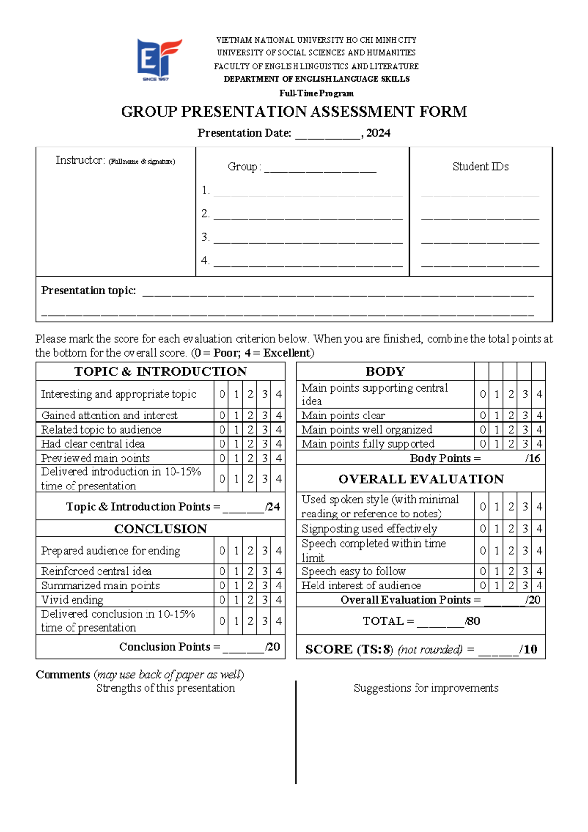 FT - Group Presentation Assessment Form (2024) - Studocu