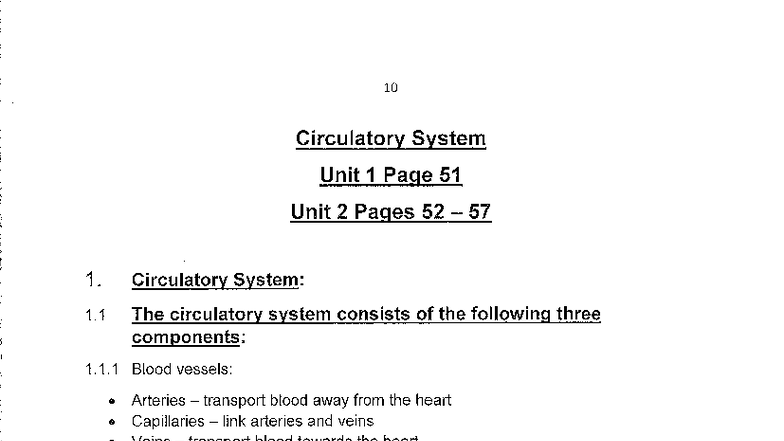 Grade 9 Circulatory System Notes: Unit 1 & 2 Overview - Studocu