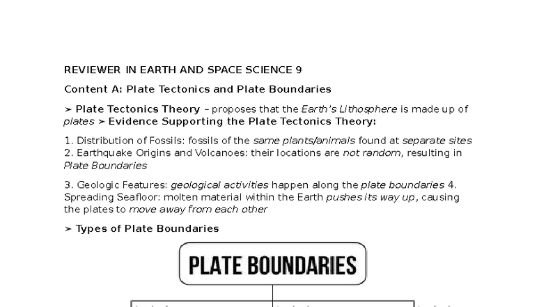 REVIEWER IN EARTH AND SPACE SCIENCE 9: Plate Tectonics & Climate - Studocu