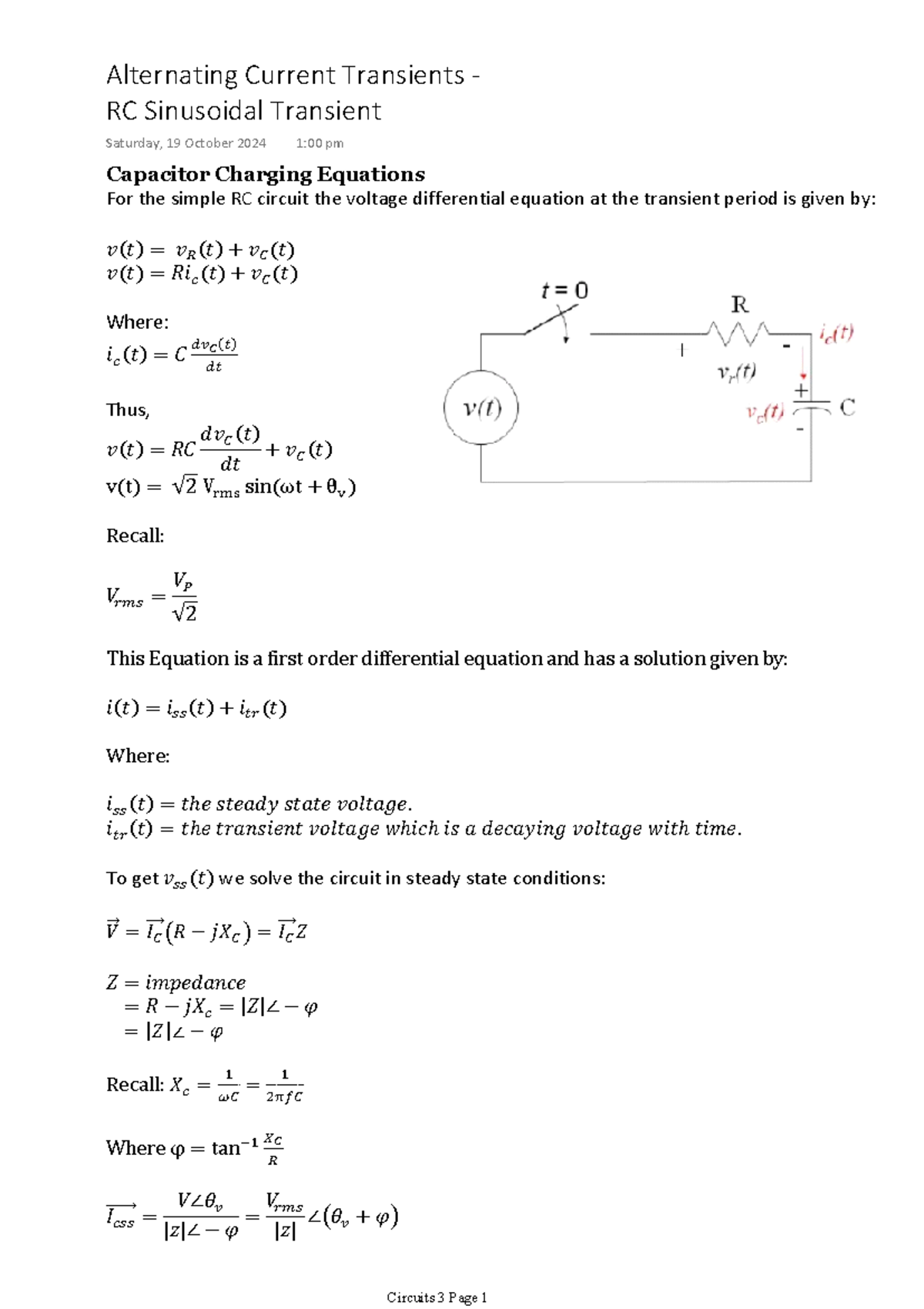 Alternating Current Transients - RC Sinusoidal Transient - Capacitor ...
