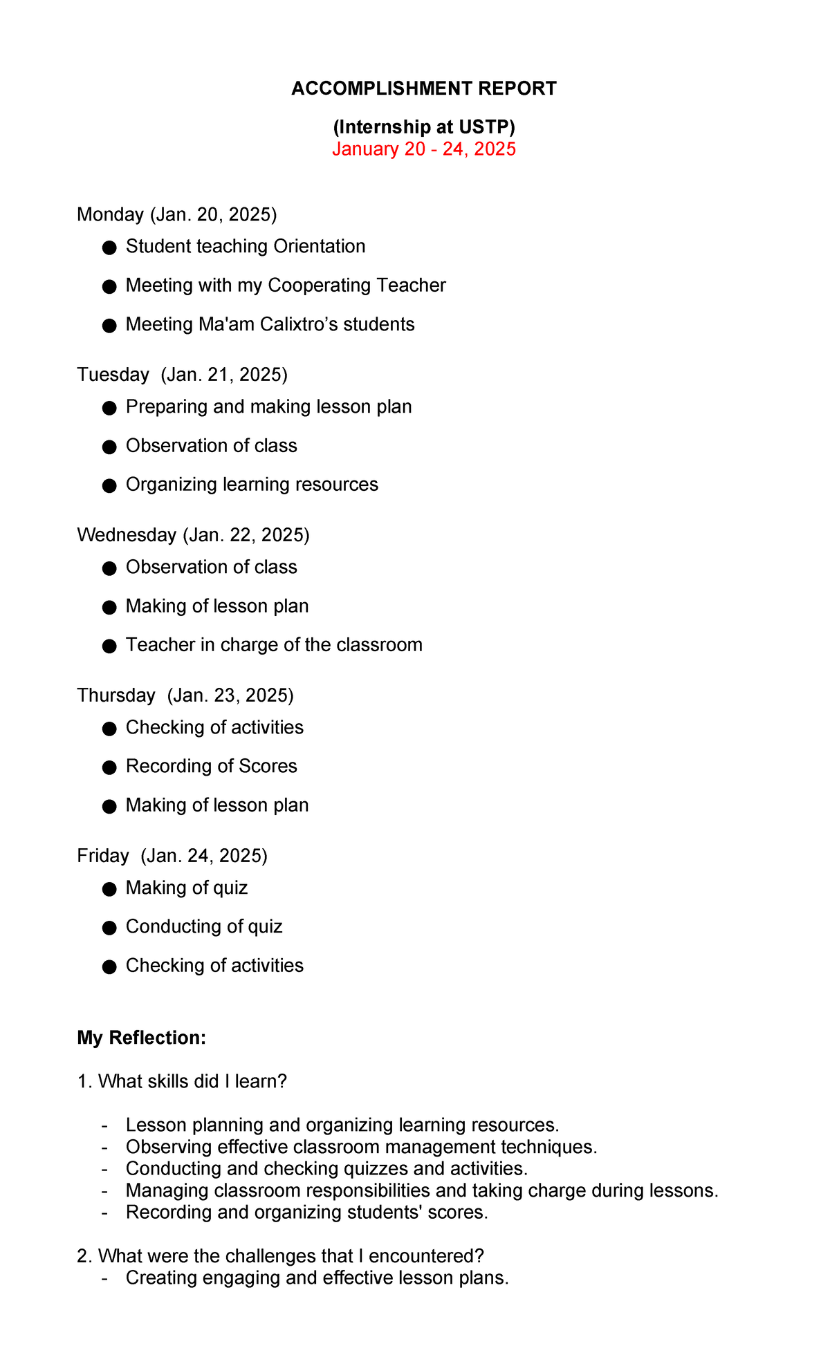 Dals ST-Accomplishment-Report - ACCOMPLISHMENT REPORT (Internship at ...