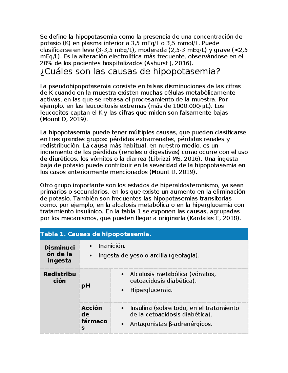 Hipokalemia - Hipopotasemia - Se define la hipopotasemia como la ...