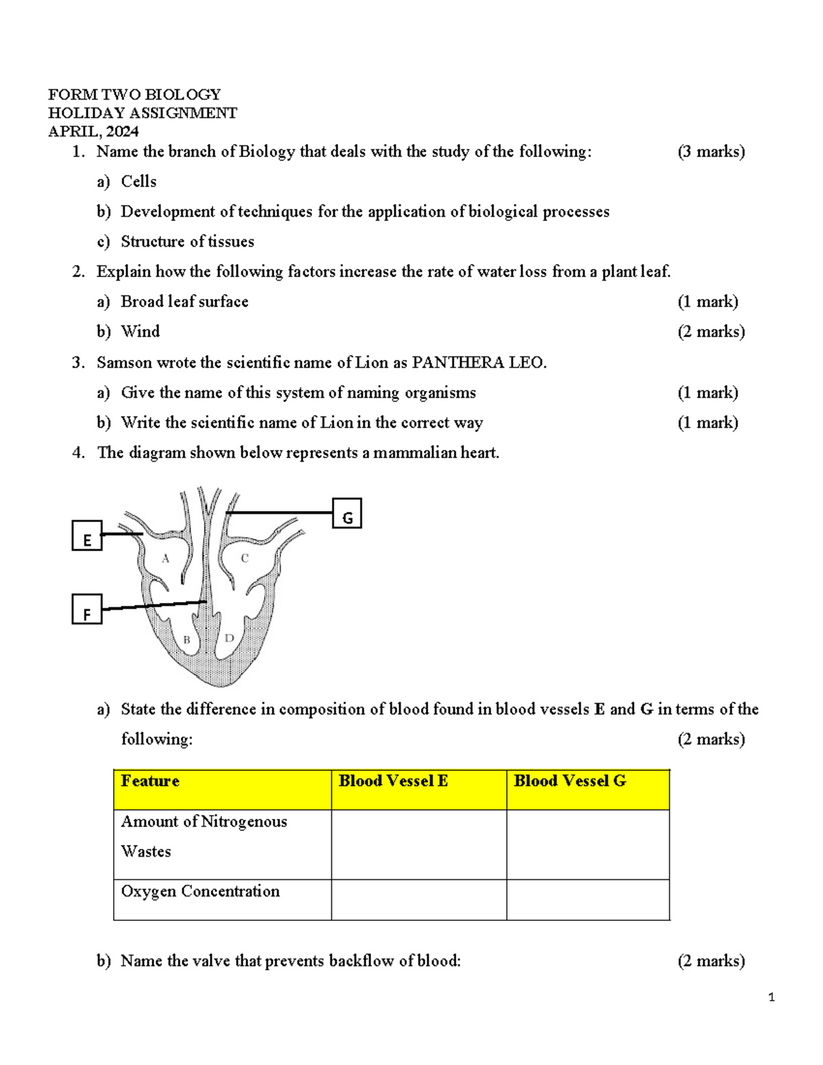 Biology F2 - Marvelous - FORM TWO BIOLOGY HOLIDAY ASSIGNMENT APRIL ...