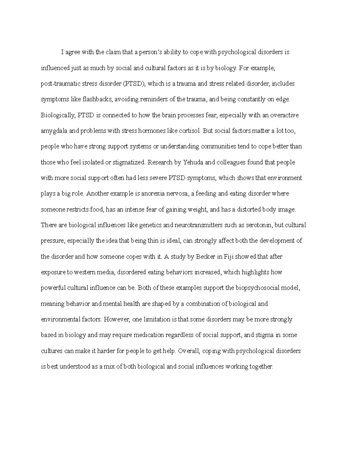 EBQ Psychology - Coping with Psychological Disorders: A Biopsychosocial ...