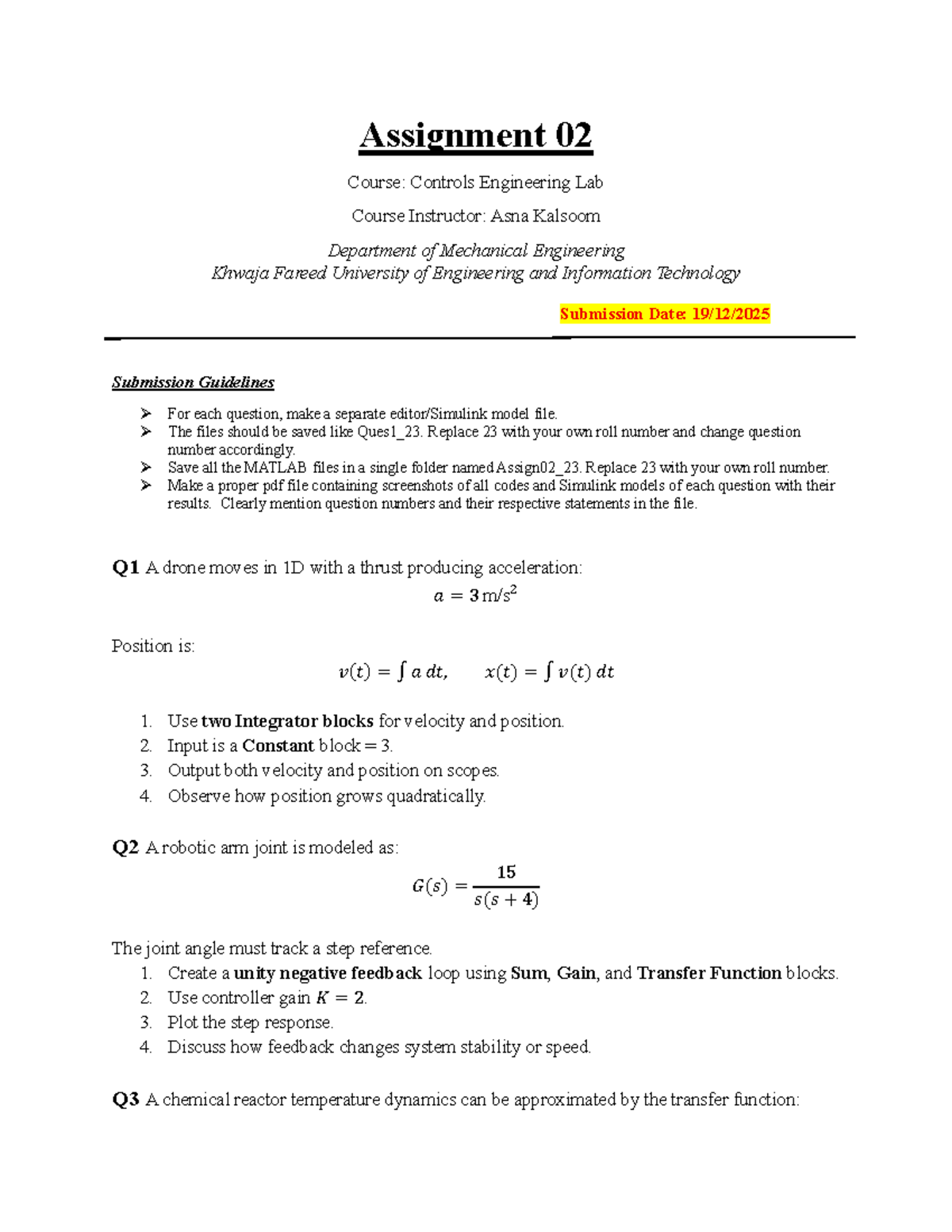 Assignment 02 - Controls Engineering Lab (ME 101) - Studocu