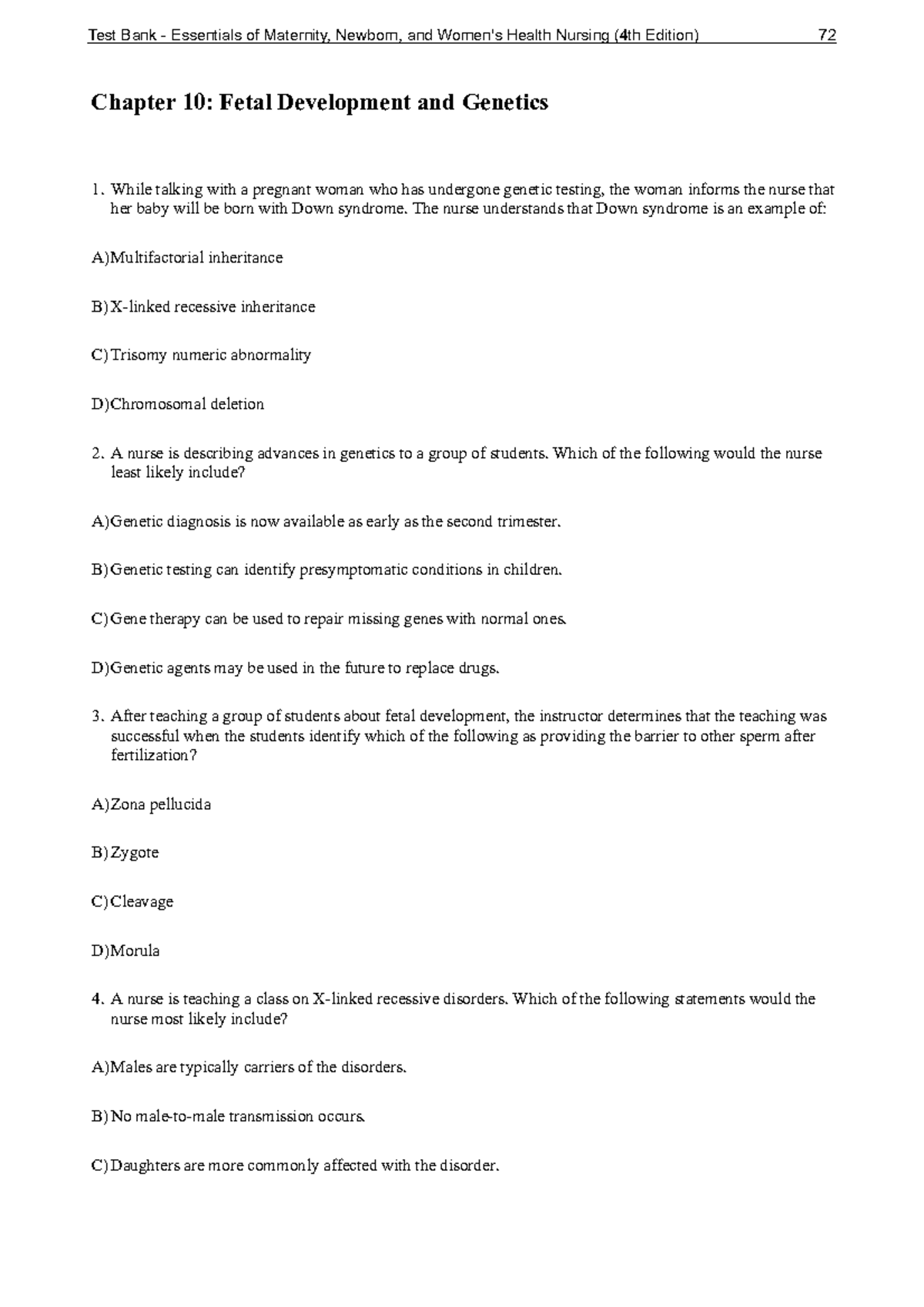 Chapter 10: Fetal Development & Genetics - Test Bank Essentials of ...