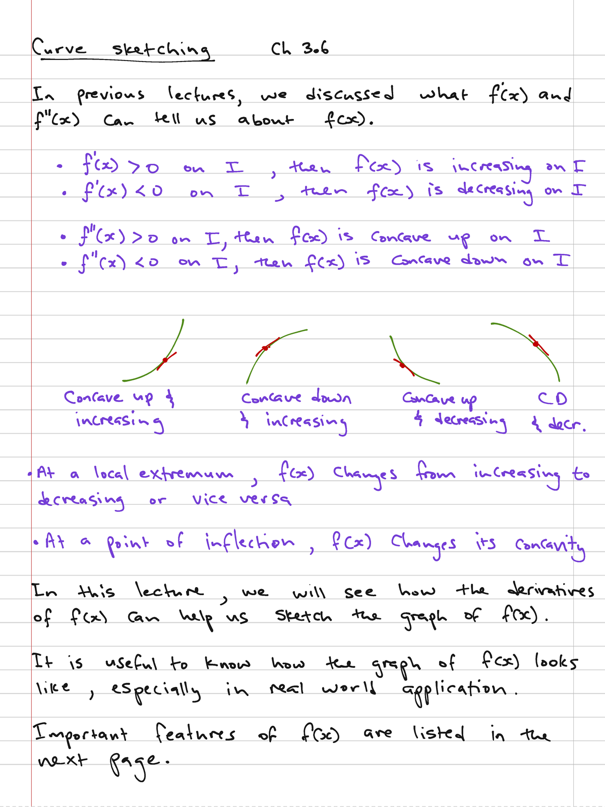 Curve Sketching: Important Features and Derivatives (Ch 3.6) - Studocu