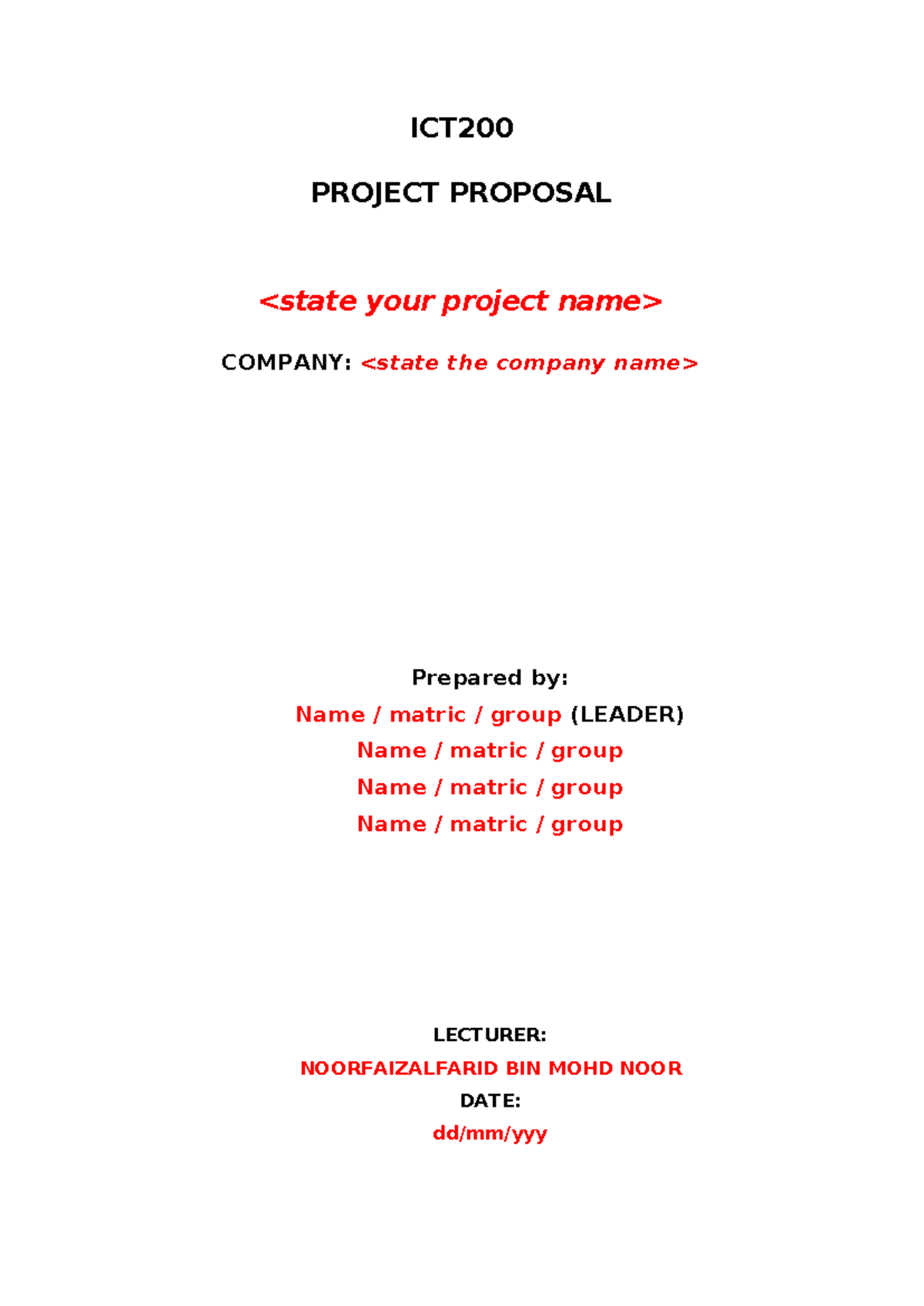 1a. Project Proposal Template - Introduction to Database - ICT PROJECT ...