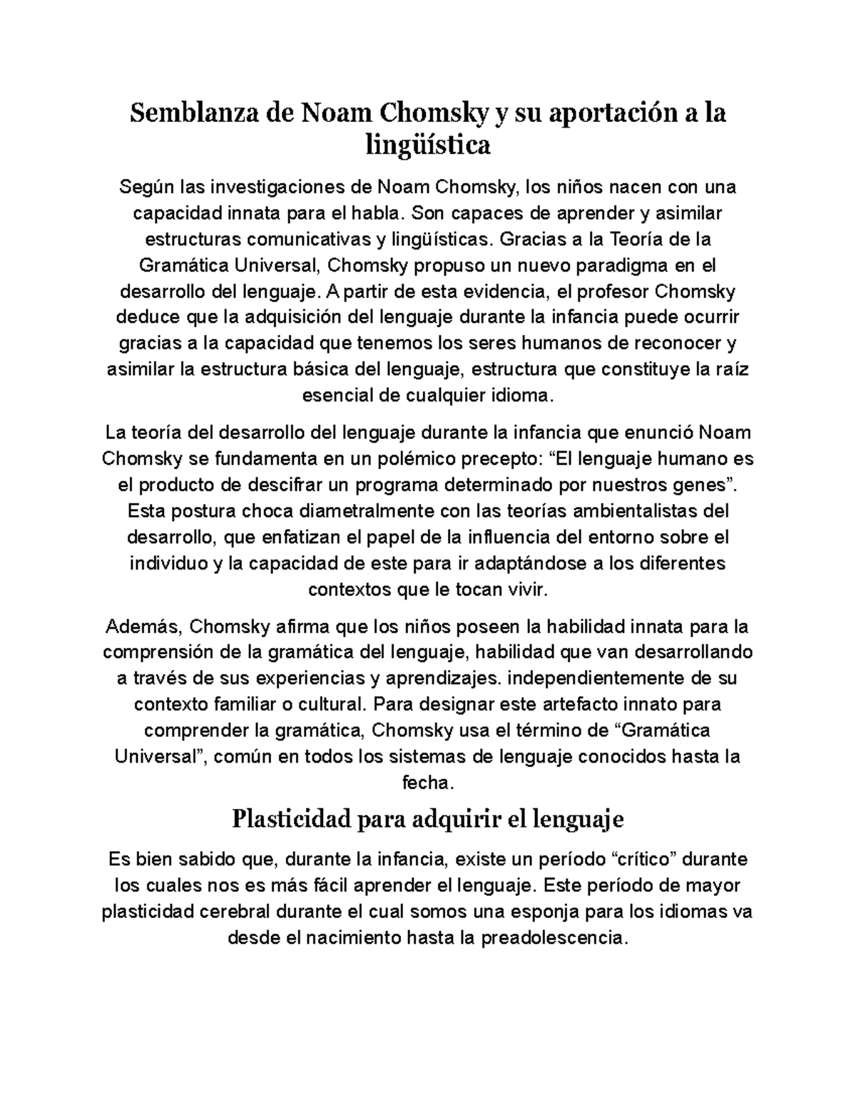 Aportaciones de Noam Chomsky a la Lingüística y el Lenguaje Infantil ...