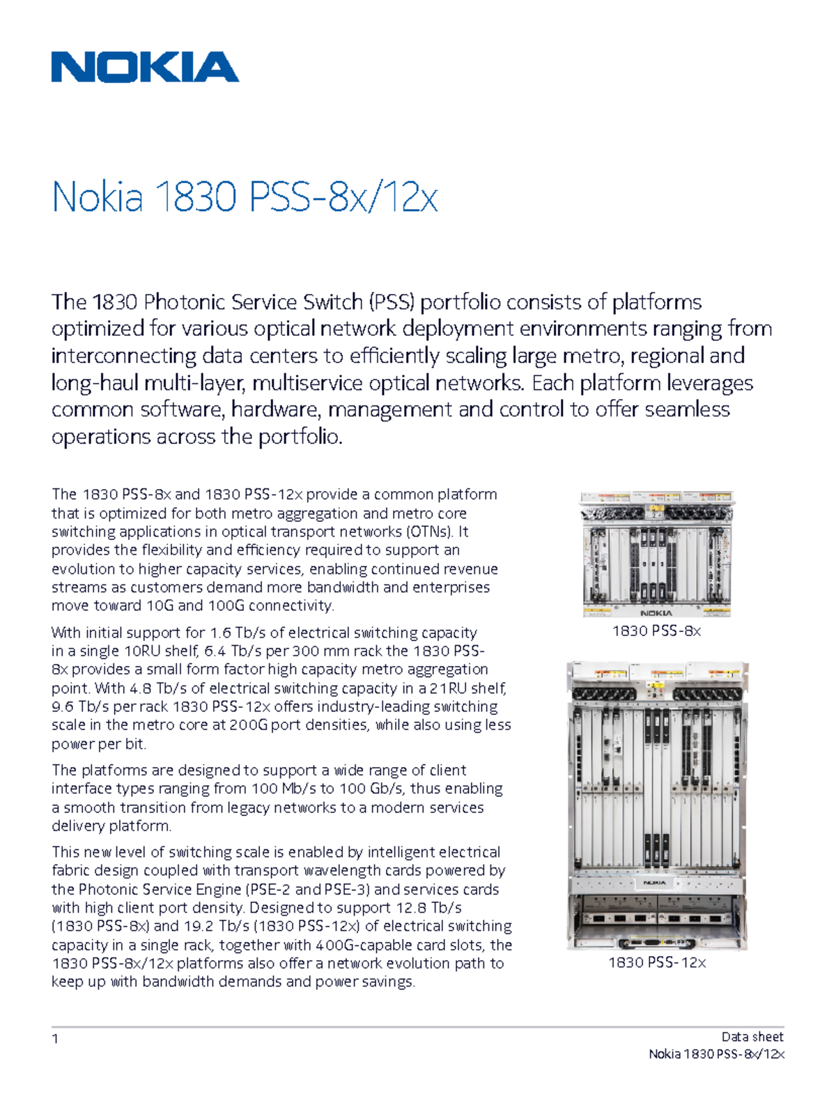 Nokia 1830 PSS-8x/12x Data Sheet - Optical Network Solutions EN - Studocu