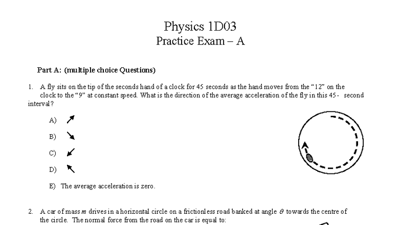 Physics 1D03 Practice Exam A: Multiple Choice & Problems - Studocu