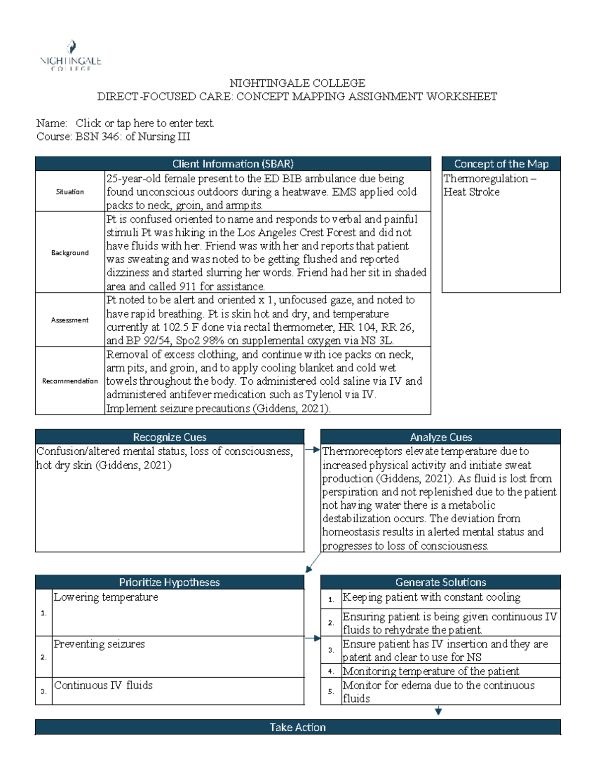 BSN 346: Concept Mapping Assignment on Heat Stroke Management - Studocu