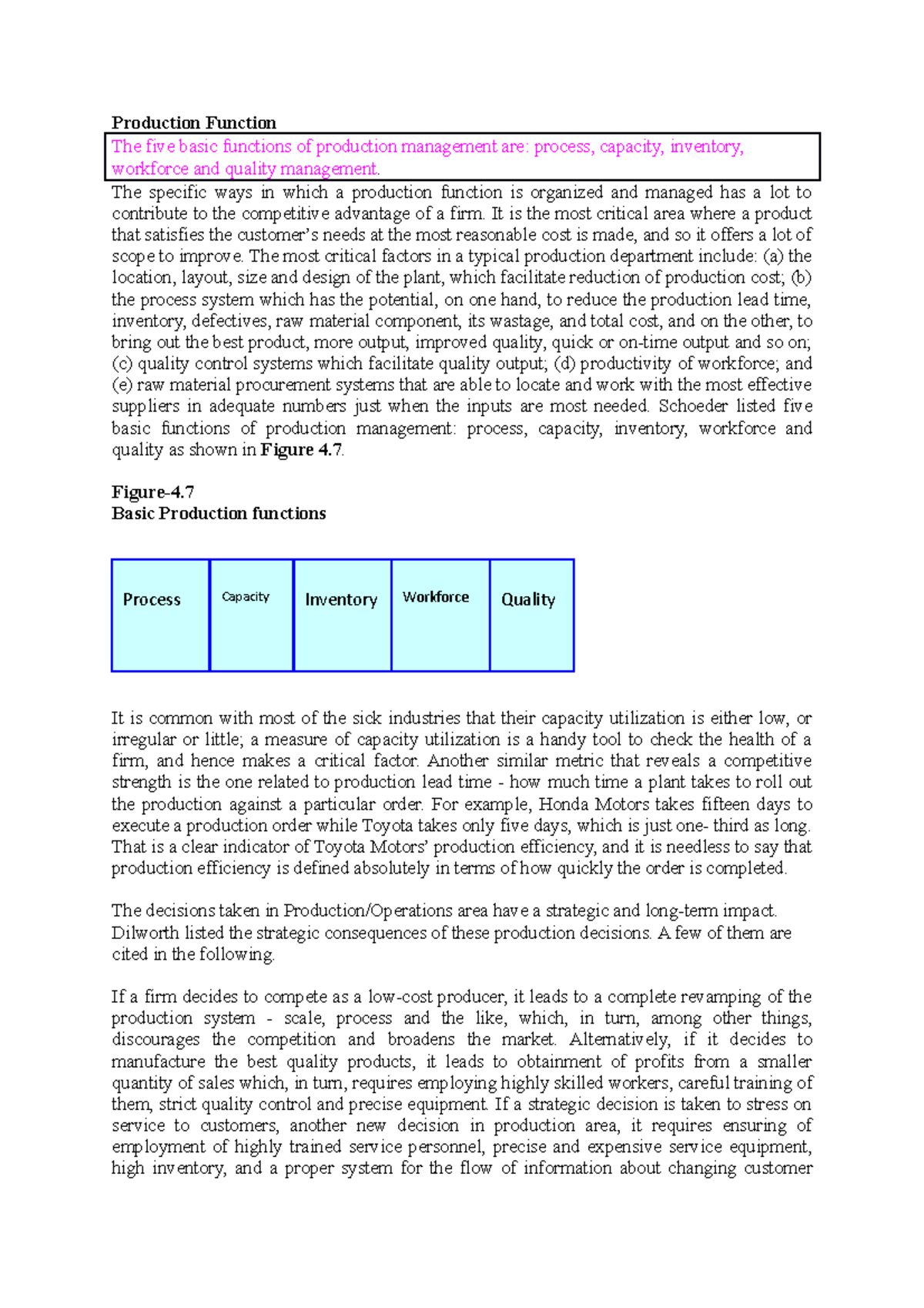 Production Function Overview and Key Management Strategies - Studocu