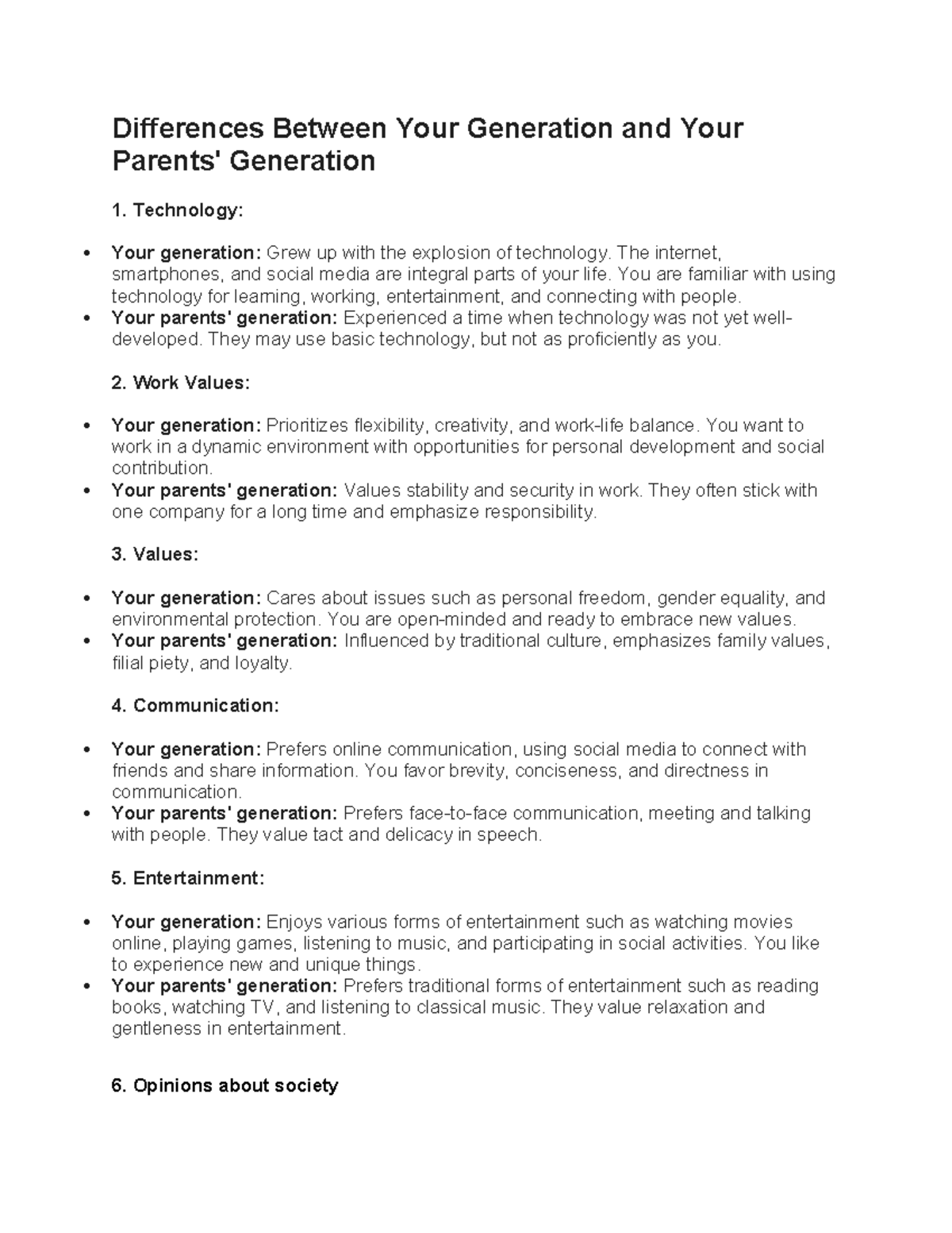 NHÓM 2 - Differences Between Your Generation and Your Parents ...