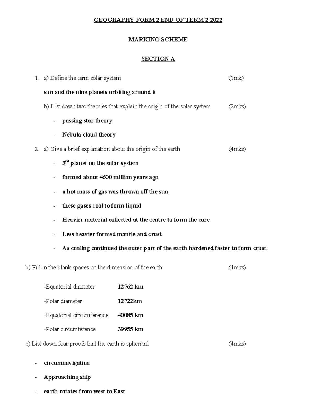 Geography Form 2 Term 2 2022 Marking Scheme - Studocu