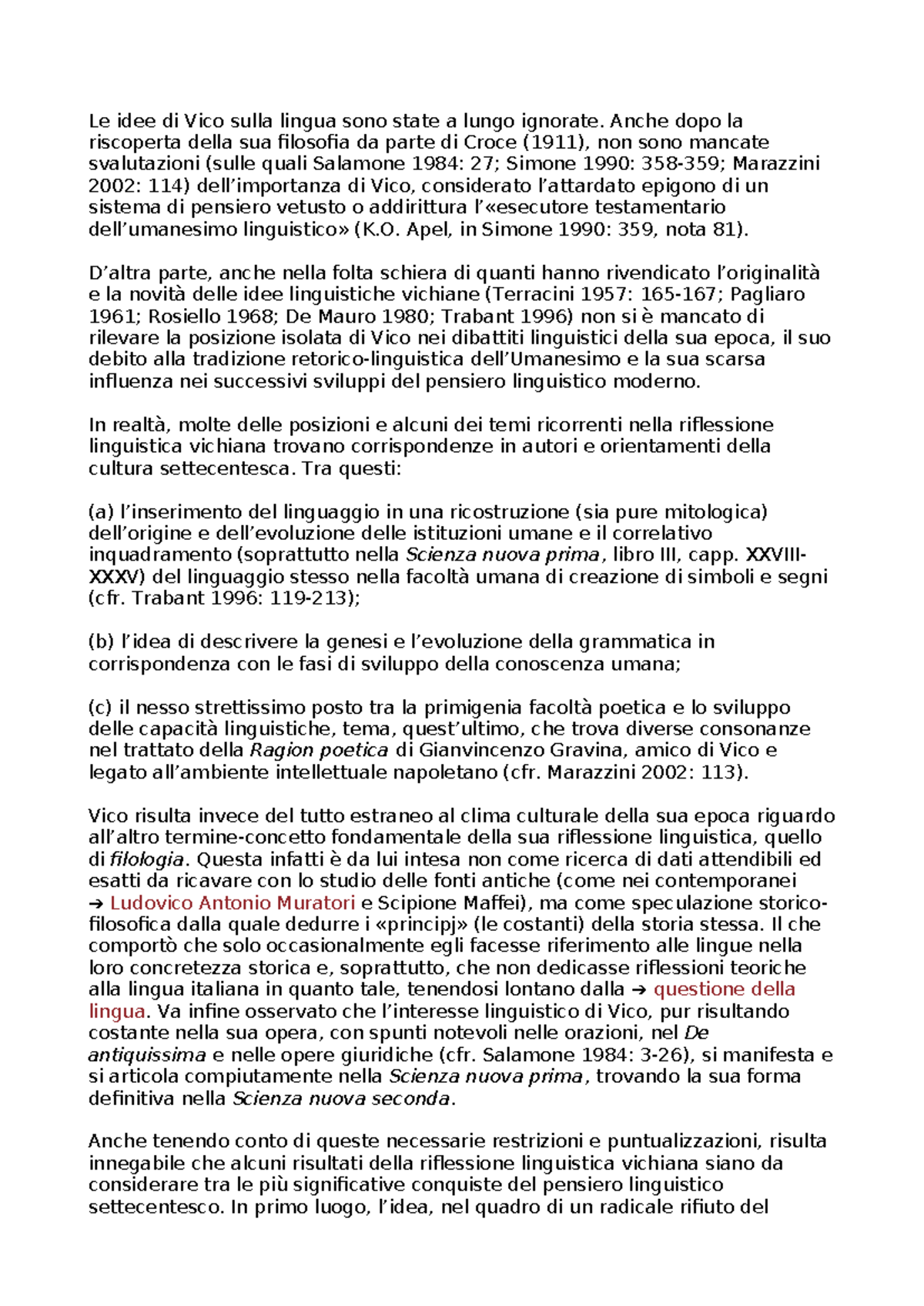 La lingua di Vico: Riflessioni e Influenze Linguistiche - Studocu
