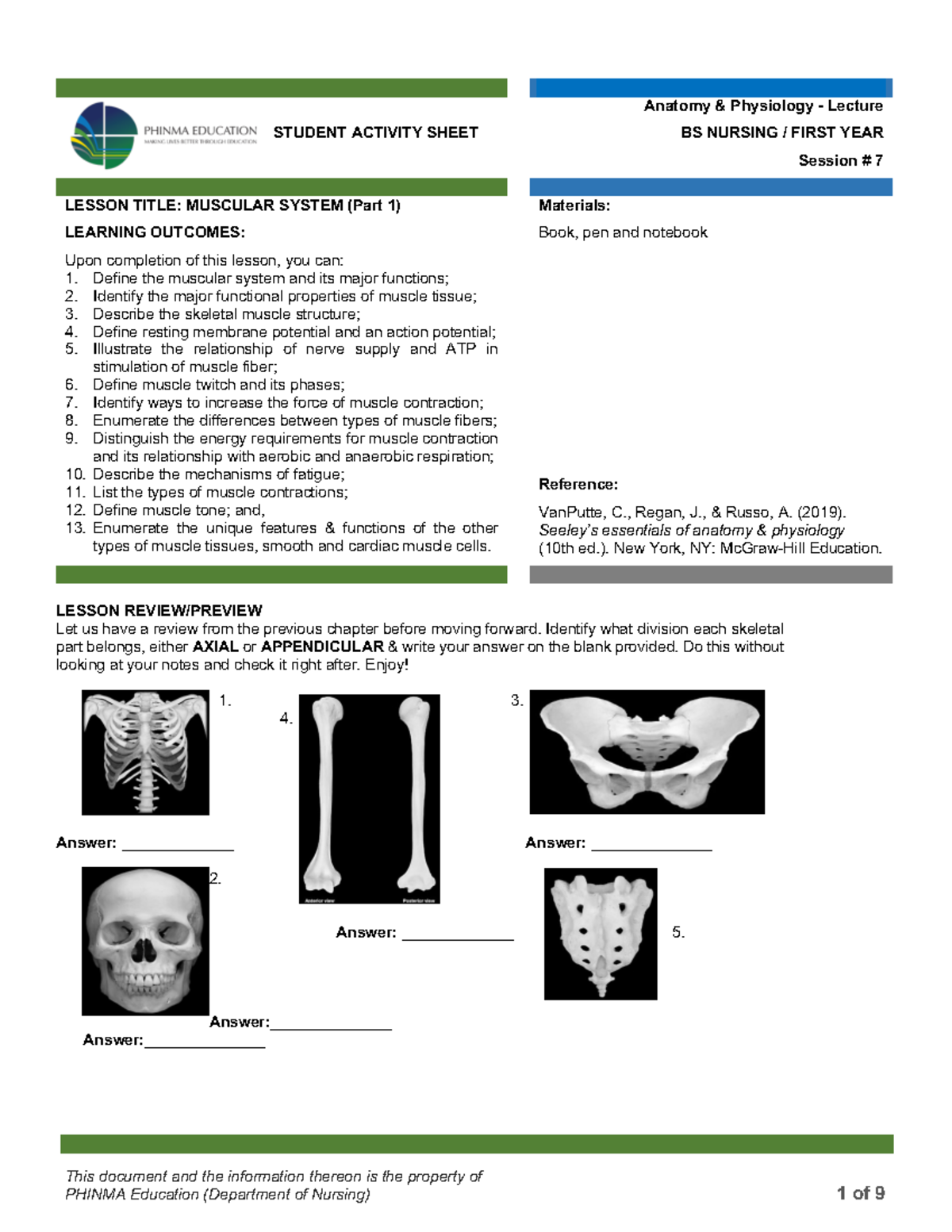 Lecture #7 anaphy - anatomy and physiology - This document and the ...