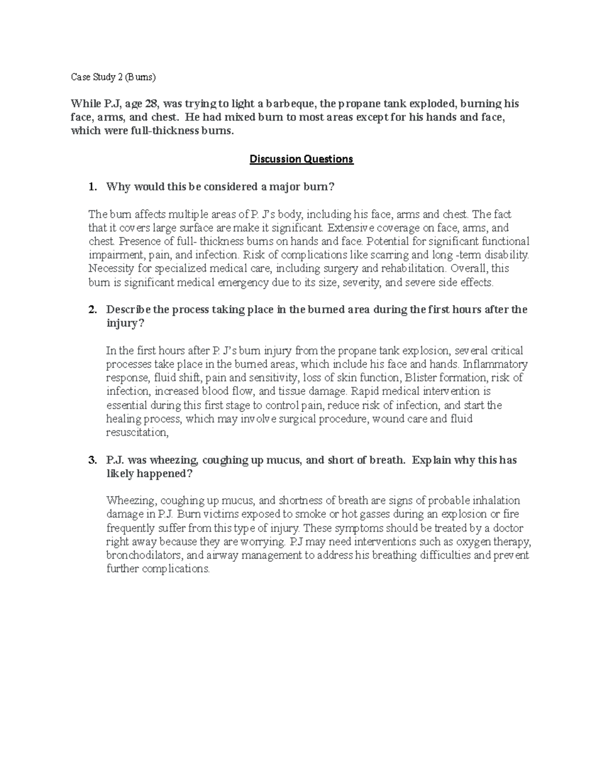 Case Study 2: Examination of Major Burns and Their Implications - Studocu