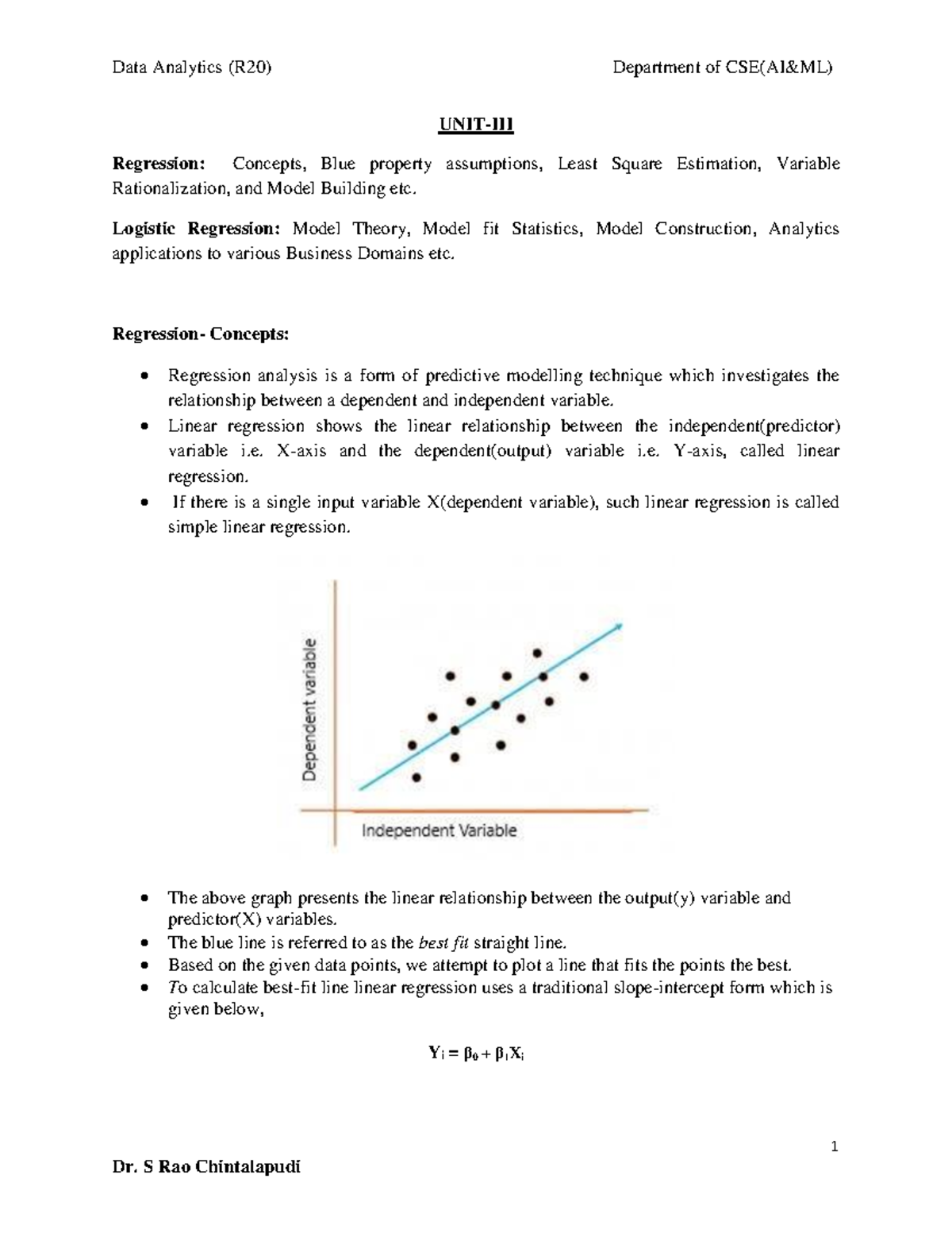 UNIT-III Lecture Notes: Regression Concepts & Model Building - Studocu
