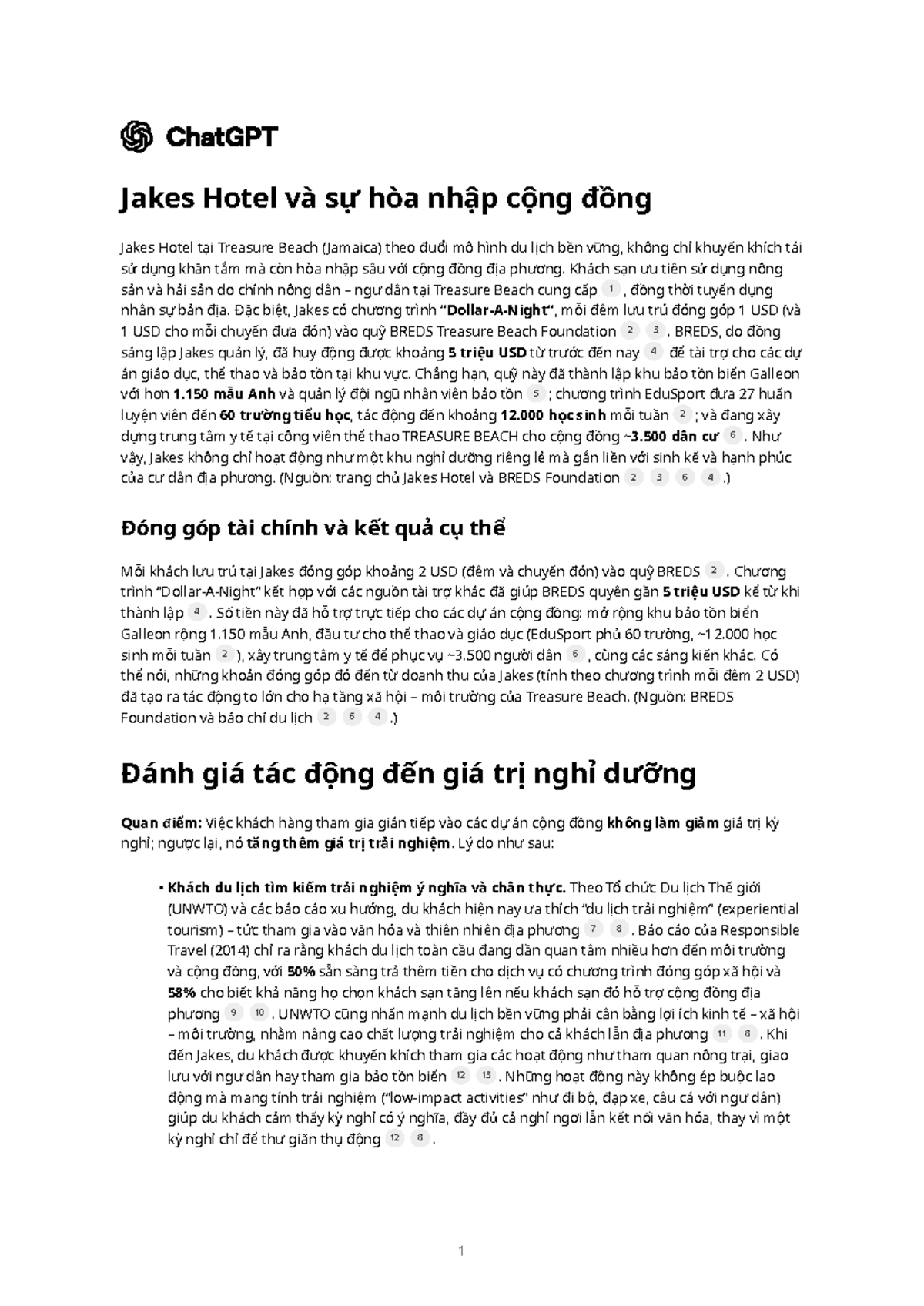 Jakes Hotel và Mô Hình Du Lịch Bền Vững Tại Treasure Beach - Studocu