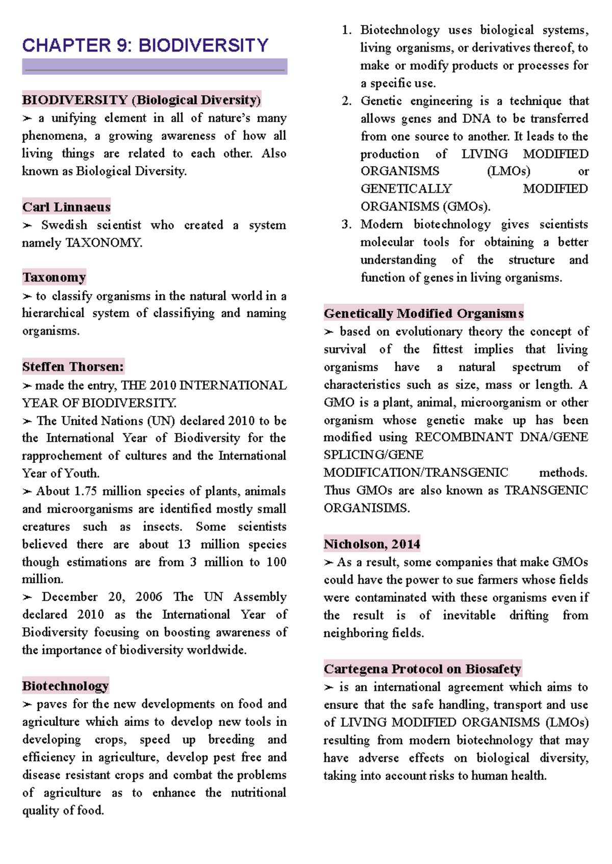 Reviewer IN STS- Prefinal - CHAPTER 9: BIODIVERSITY BIODIVERSITY ...
