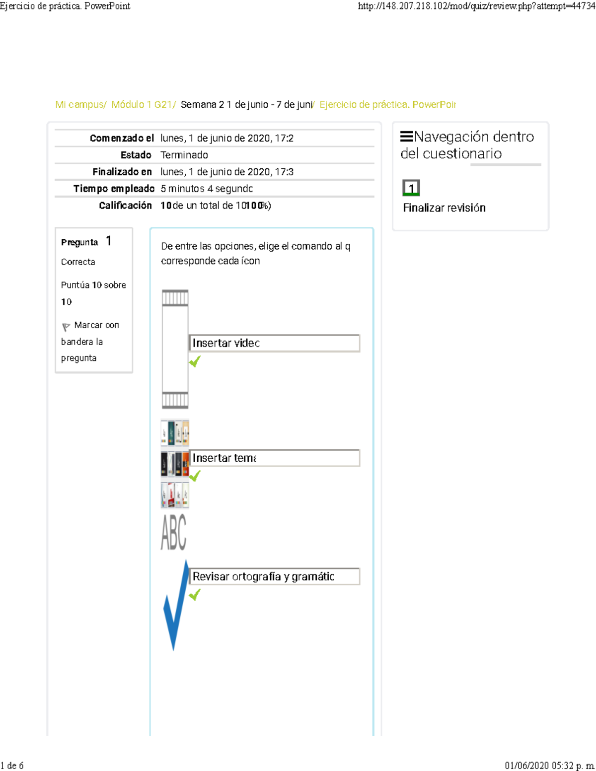 Cuestionario de Práctica - PowerPoint G21 - Módulo 1, Semana 2 - Studocu