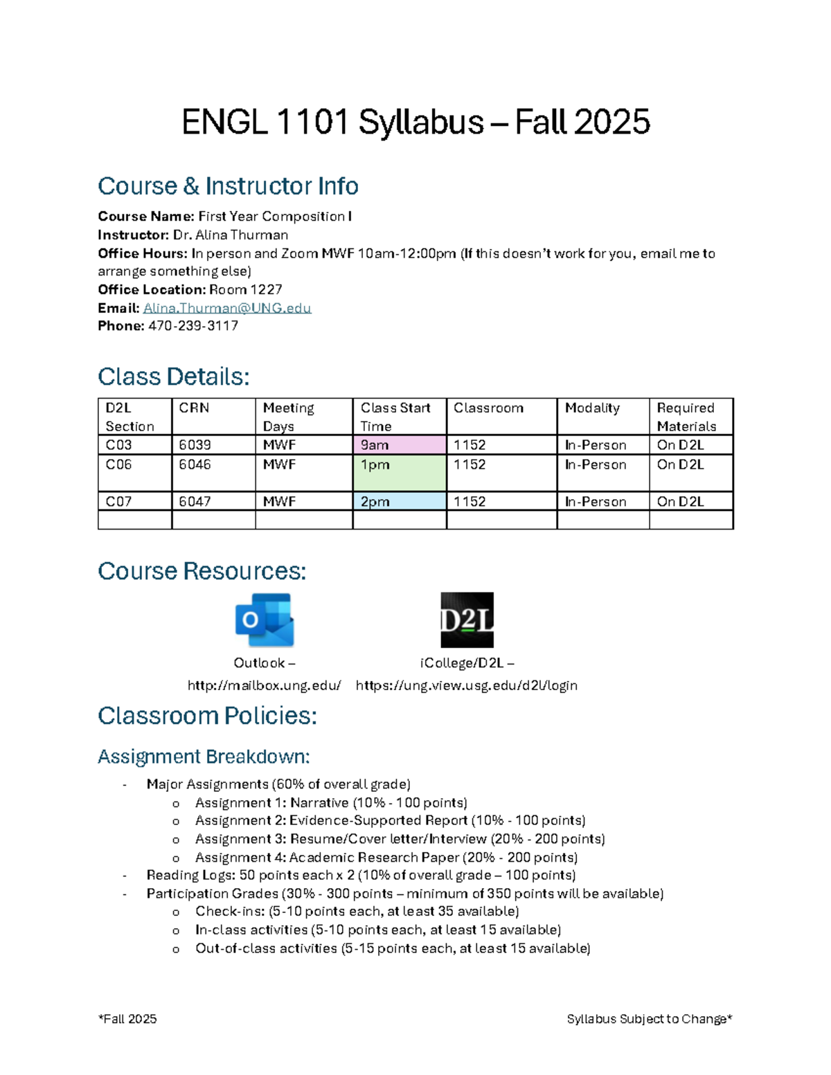 ENGL 1101 Syllabus - First Year Composition I (Fall 2025) - Studocu