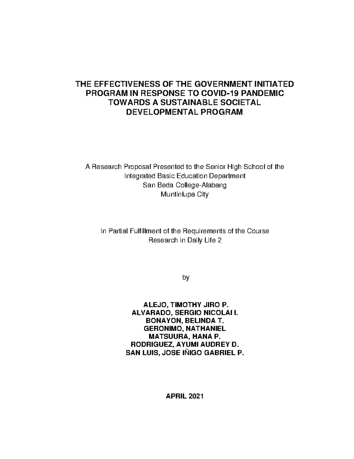 Research Manuscript Group 2: Evaluating COVID-19 Government Programs ...
