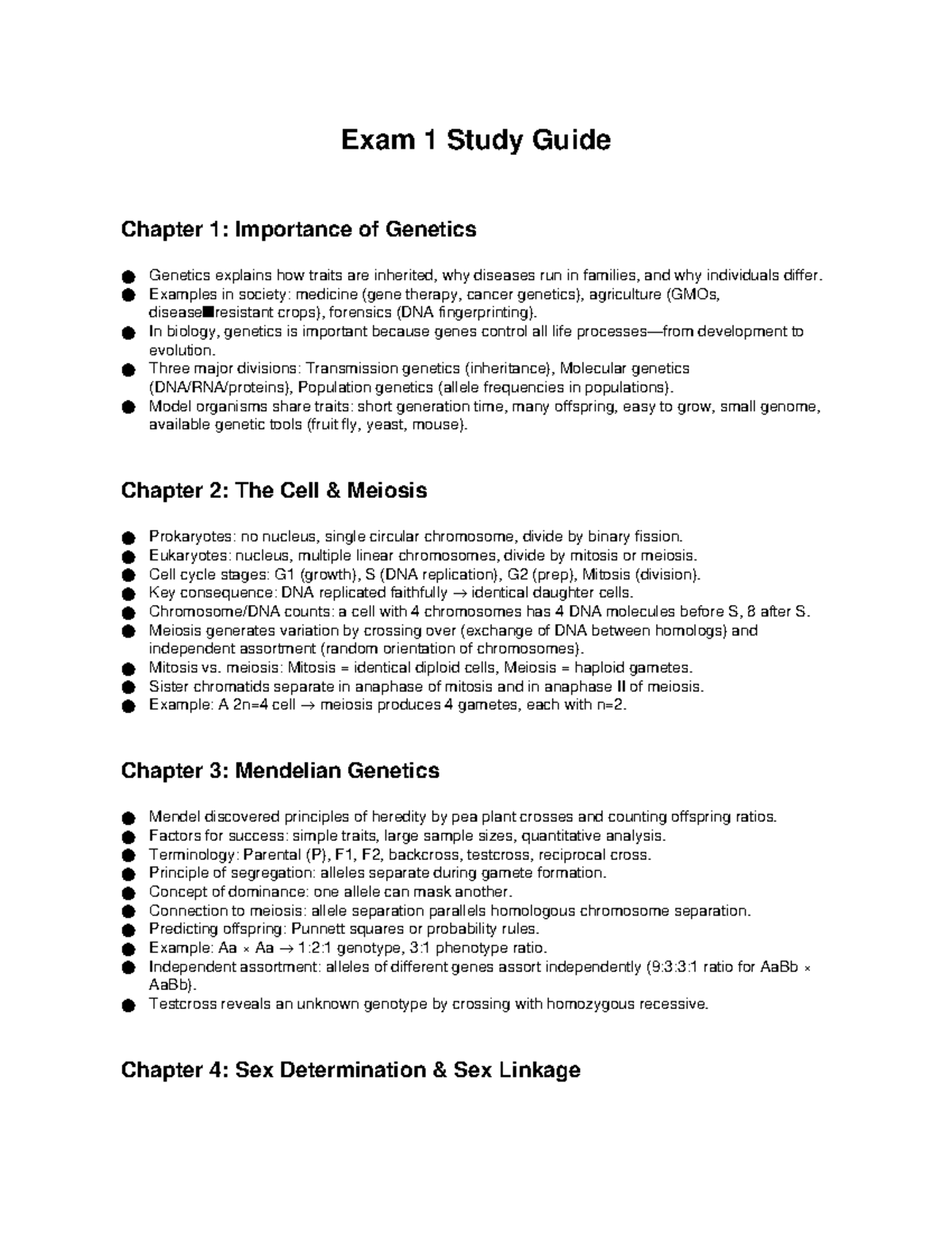 Exam 1 Study Guide: Genetics and Cell Biology Overview - Studocu