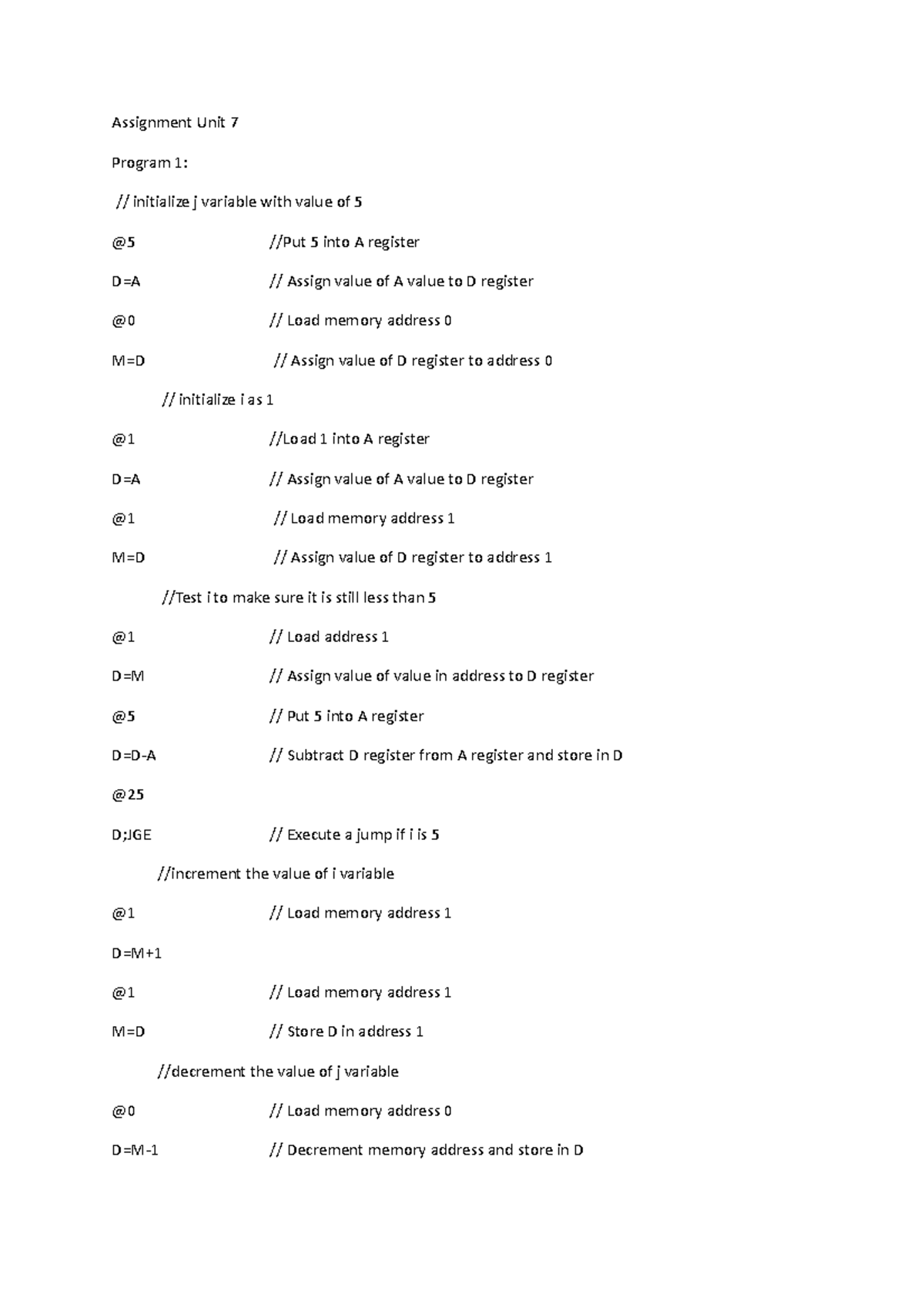 Assignment 7 - Detailed Analysis of Assembly Language Programs - Studocu