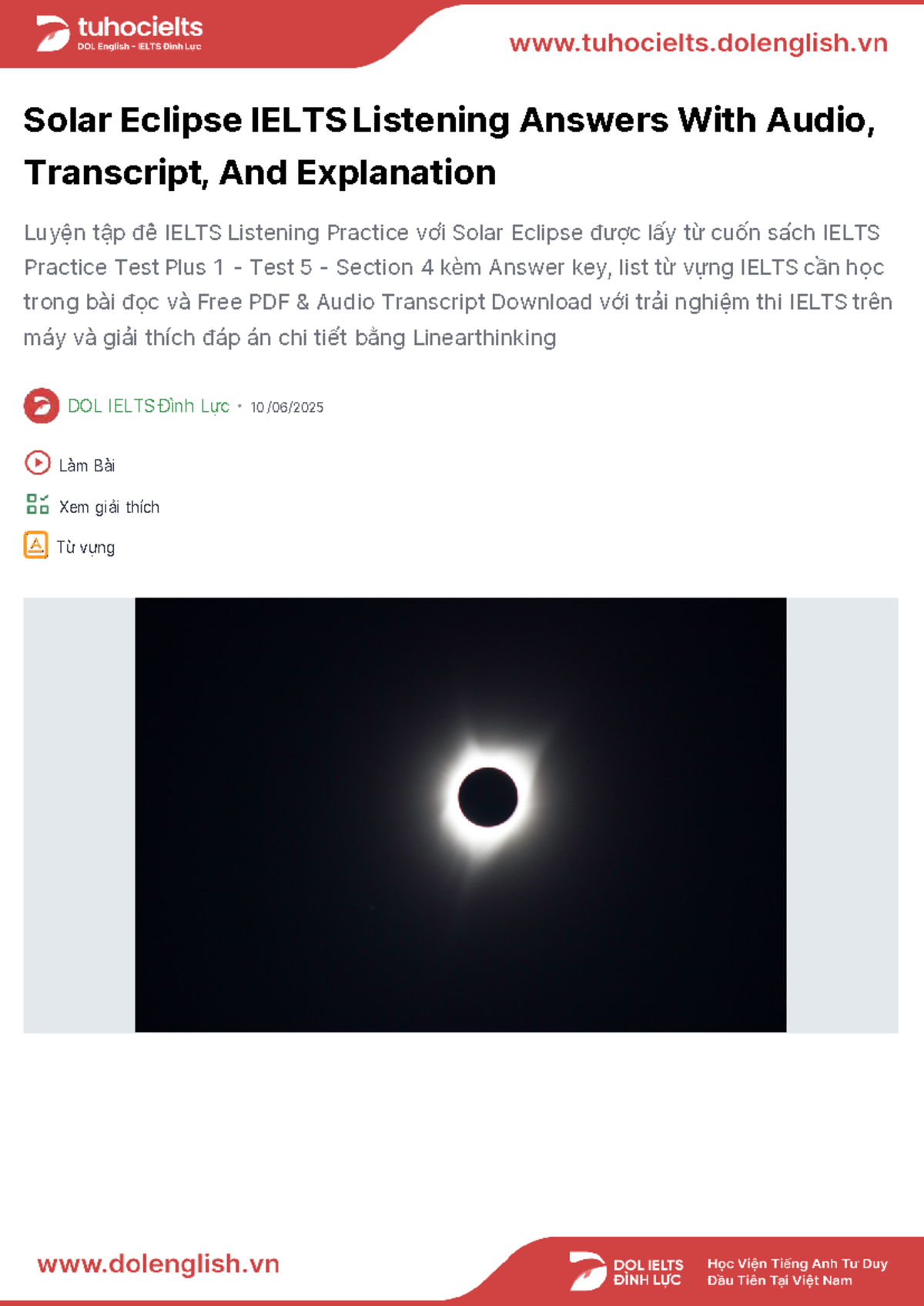 Solar Eclipse IELTS Listening Practice: Audio, Transcript & Answers ...