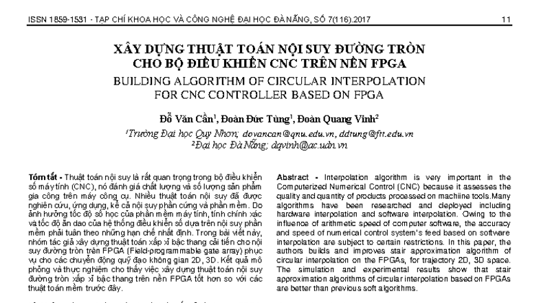 XÂY DỰNG THUẬT TOÁN NỘI SUY ĐƯỜNG TRÒN TRÊN FPGA - TẠP CHÍ KHOA HỌC ĐH ...