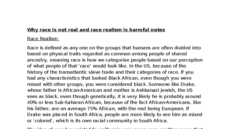Race Realism and Its Harmful Implications: A Critical Analysis - Studocu