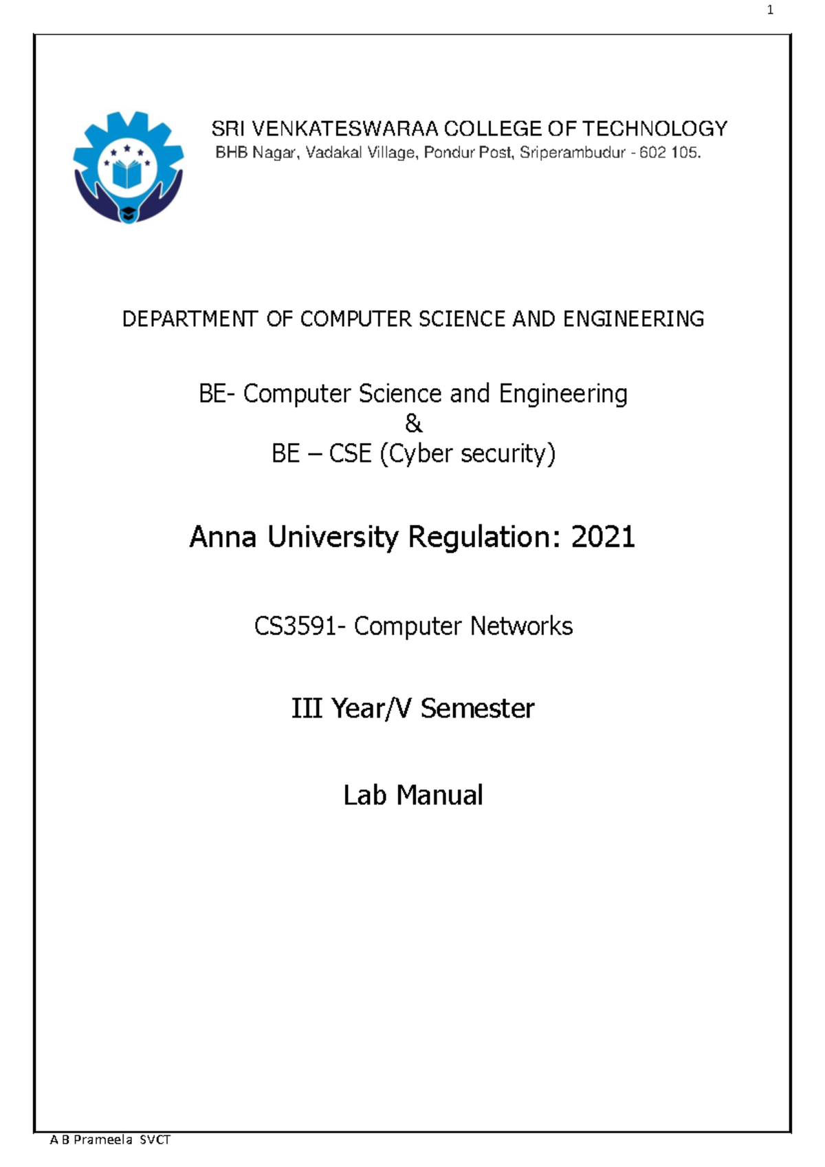 CS3591 Lab Manual: Practical Exercises on Computer Networks - Studocu