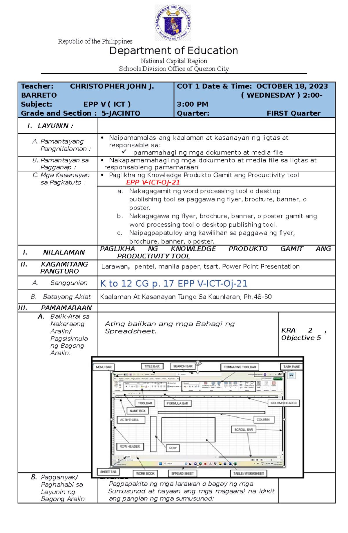 LP COT 1 EPP V-ICT 2023-2024 - Lesson Plan for Grade 5 Students - Studocu