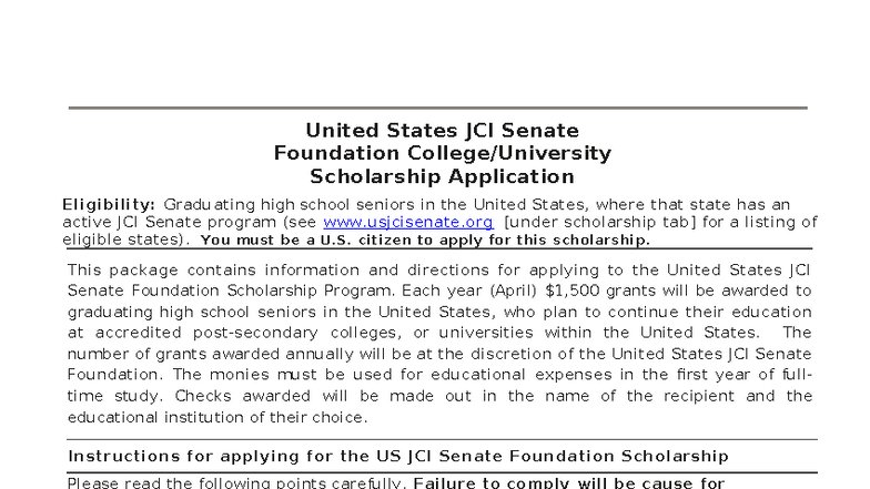 24-25 JCI Senate Foundation Scholarship Application Guide - Studocu