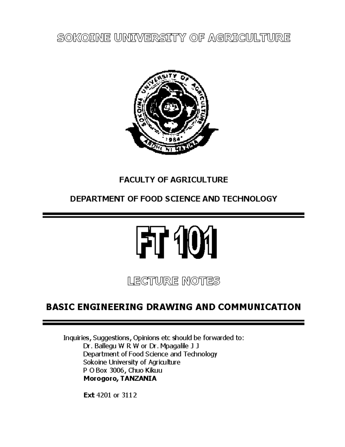 FT 101: Lecture Notes on Technical Drawing - Module 1 - Studocu