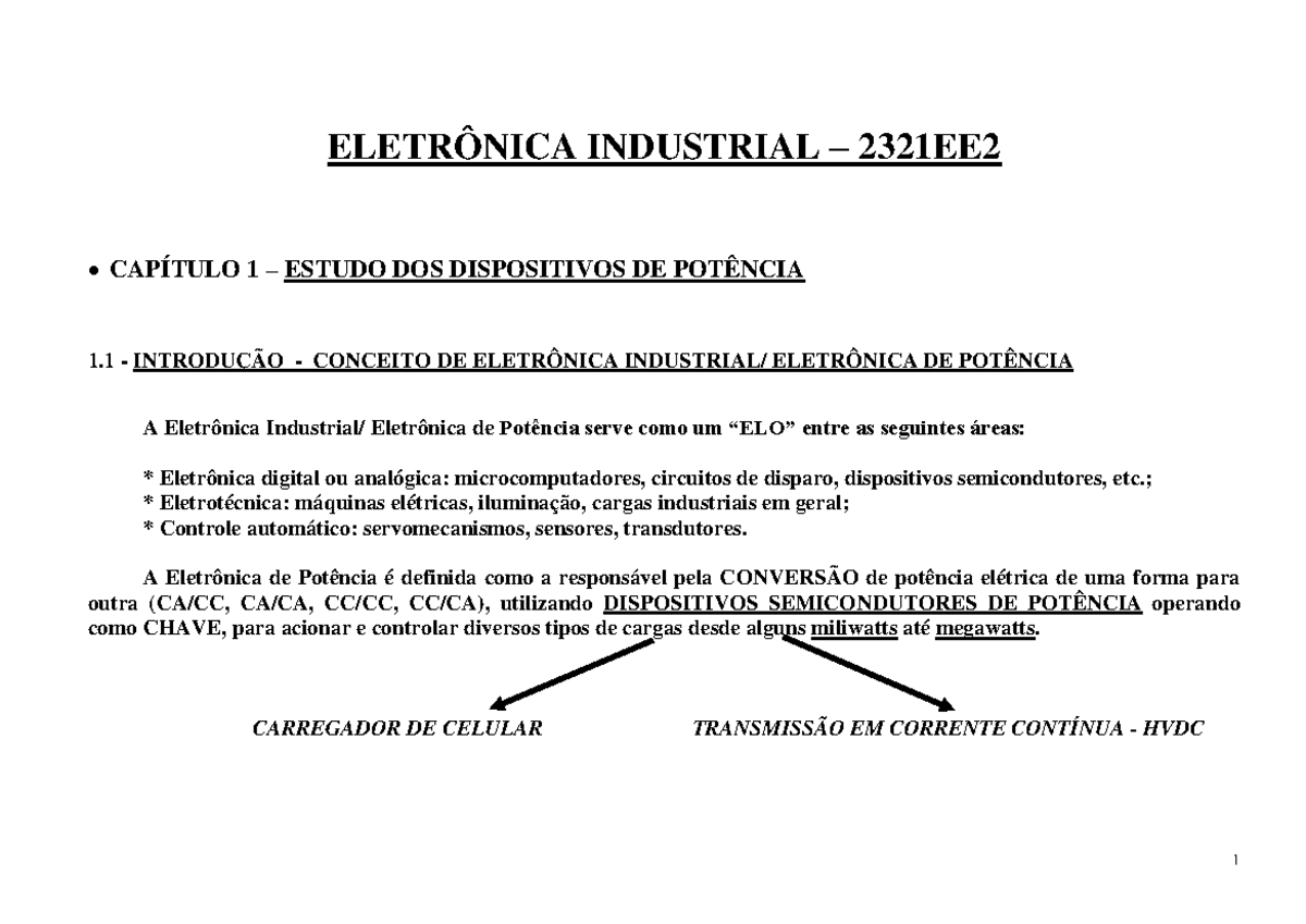 **Título: EI 2321EE - Capítulo 1: Introdução à Eletrônica de Potência ...