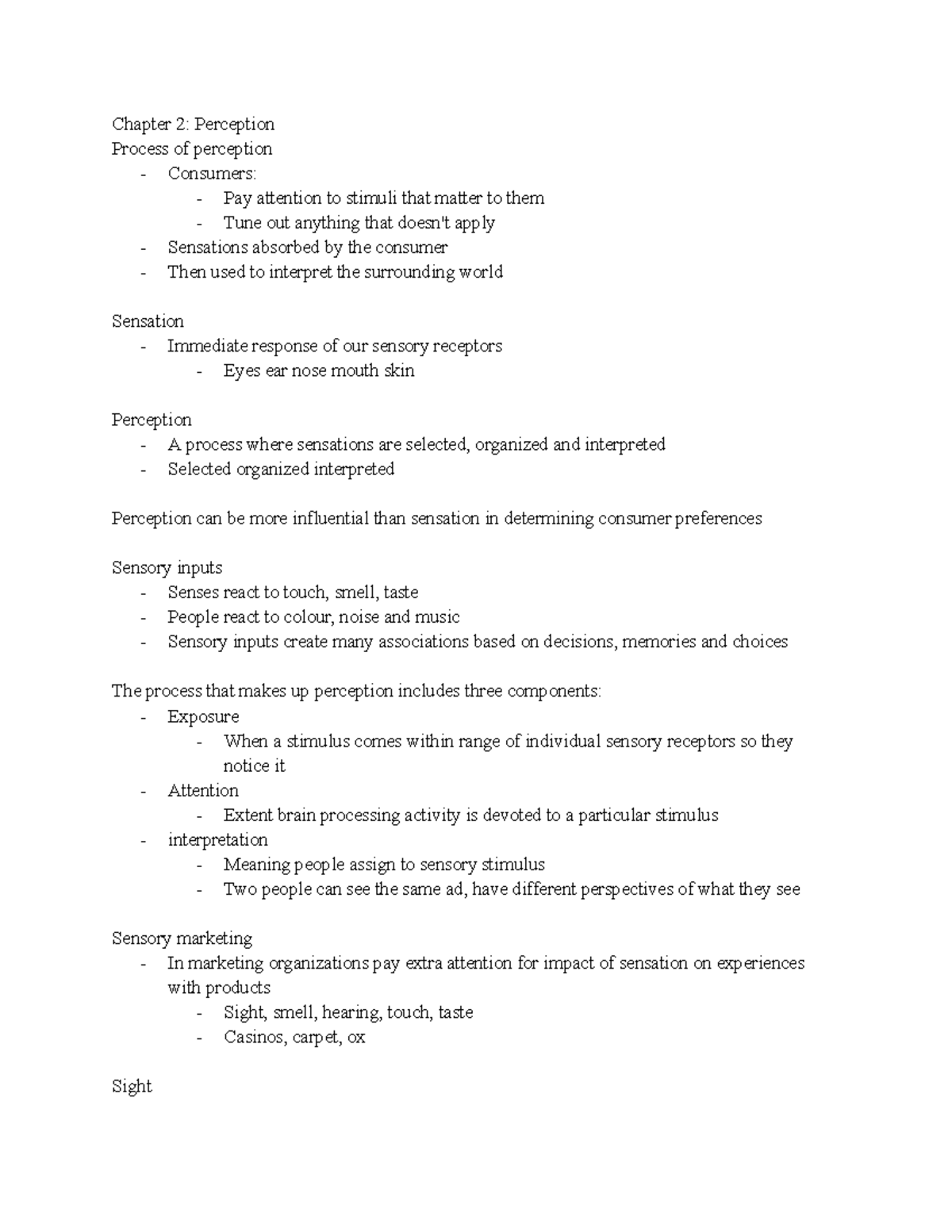 Chapter 2: Perception Process in Consumer Behavior (Mos CB) - Studocu