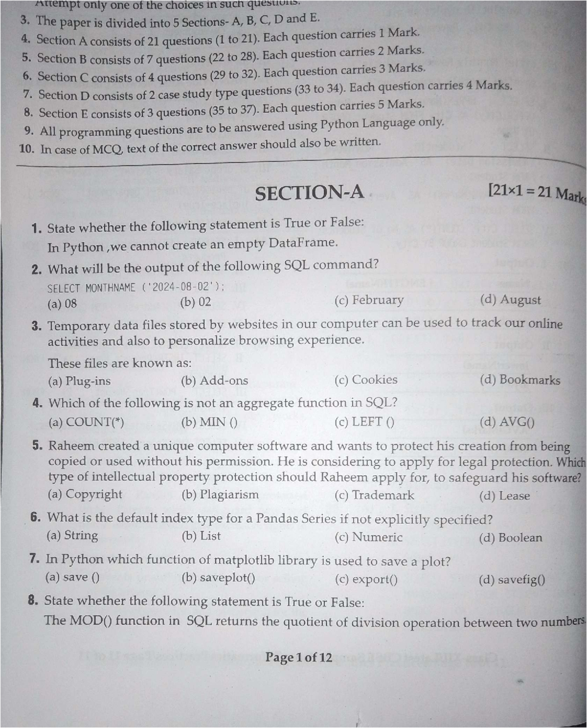 IP Sample Paper - BOARD 2025: Python, SQL & Cybersecurity Questions ...