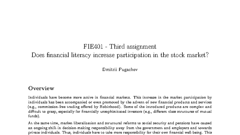 FIE401 Assignment 3: Impact of Financial Literacy on Stock Market ...