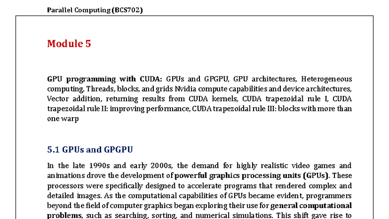 Parallel Computing (BCS702) Module 5: GPU Programming with CUDA Notes ...