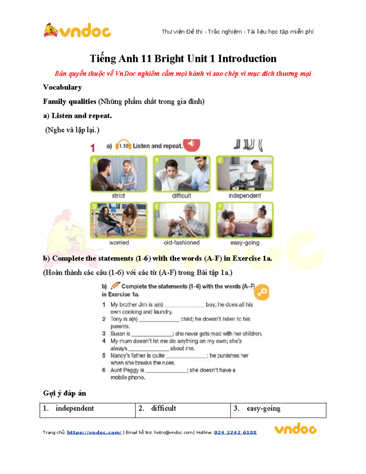 Tài liệu Tiếng Anh 11 Bright: Unit 1 Introduction - Vocabulary Family - Studocu