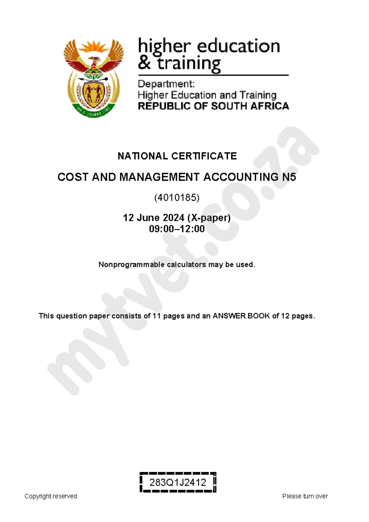283Q1J2412 - N270 - COST & MNGMT ACCY N5 JUNE 2024 QP - Studocu