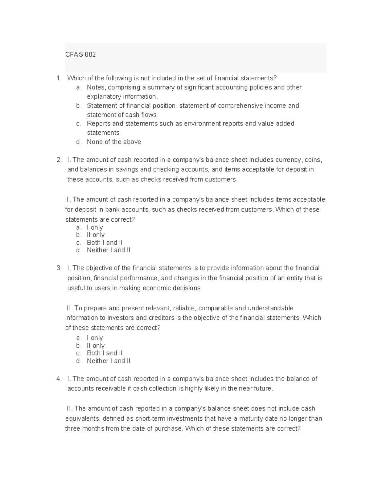 CFAS 002 Financial Statements Review and Answer Key - Studocu