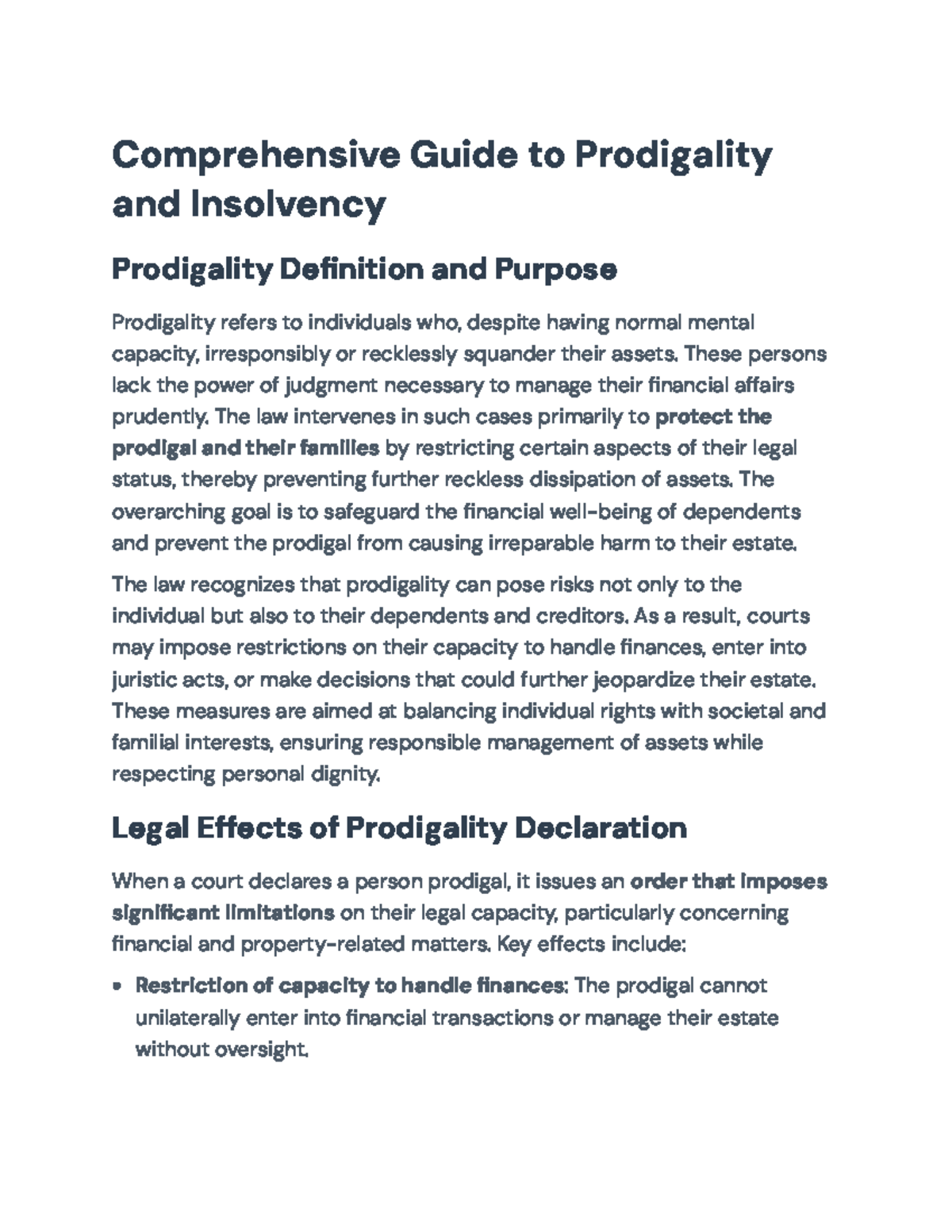 Comprehensive Overview of Prodigality & Insolvency Law (FIN 101) - Studocu