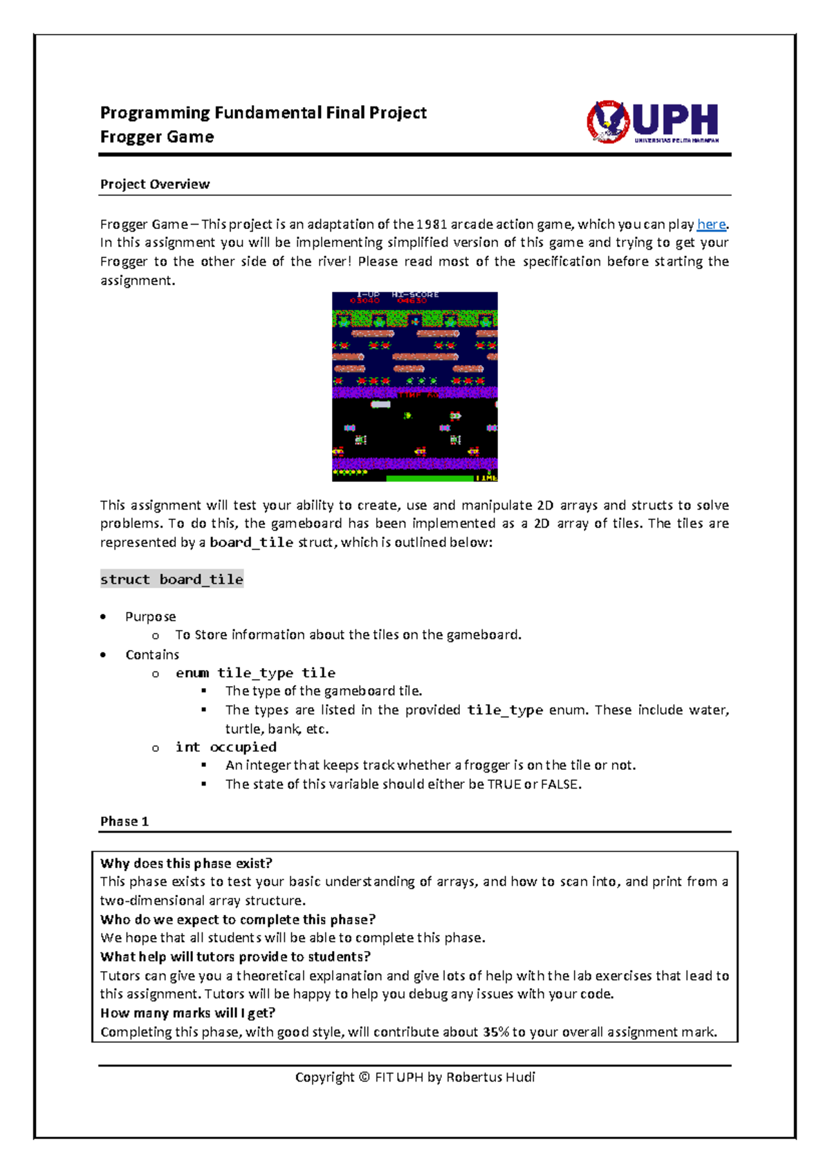 Programming Fundamental Project - Phase 1: Frogger Game Development ...